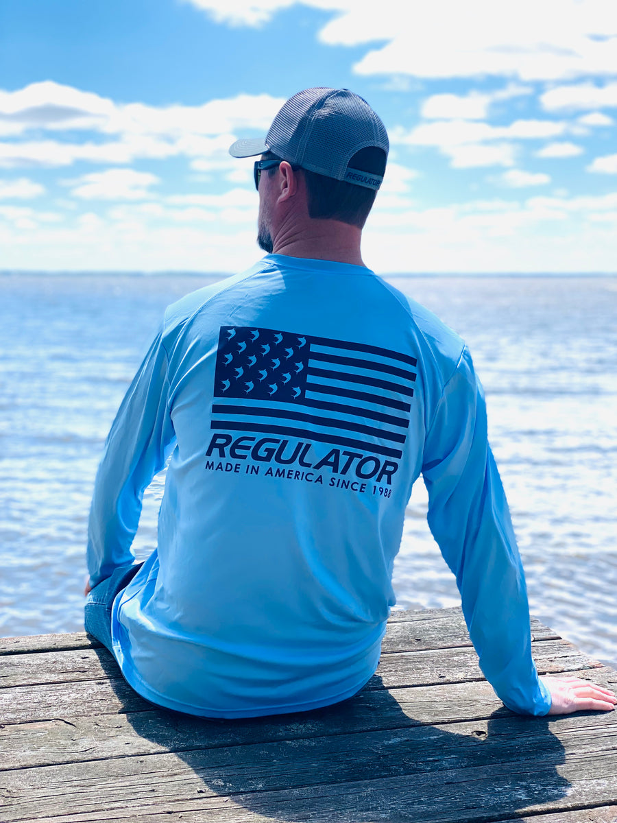 Regulator Marine Flag Long Sleeve Performance Shirt | Blue Mist ...